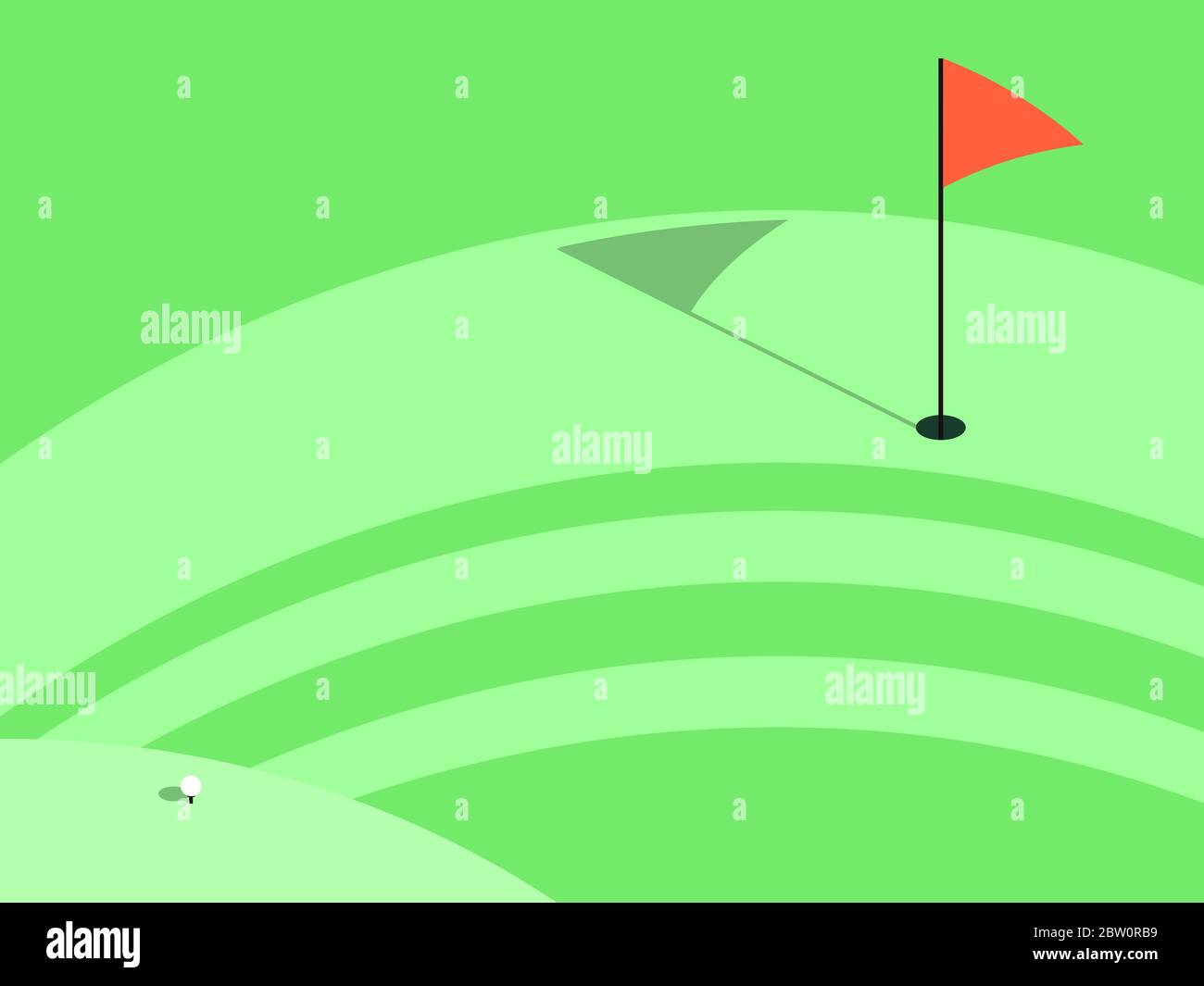 Golf course. Green lawn with a flag and a hole. Typography background ...