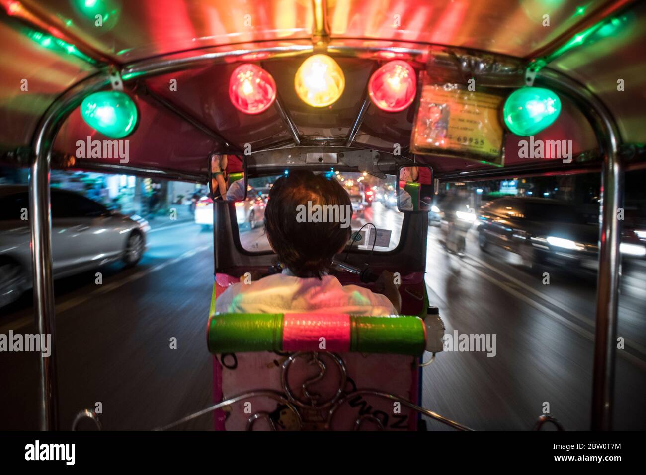 Rear view from a Tuk Tuk in montion in Bangkok, Thailand Stock Photo ...