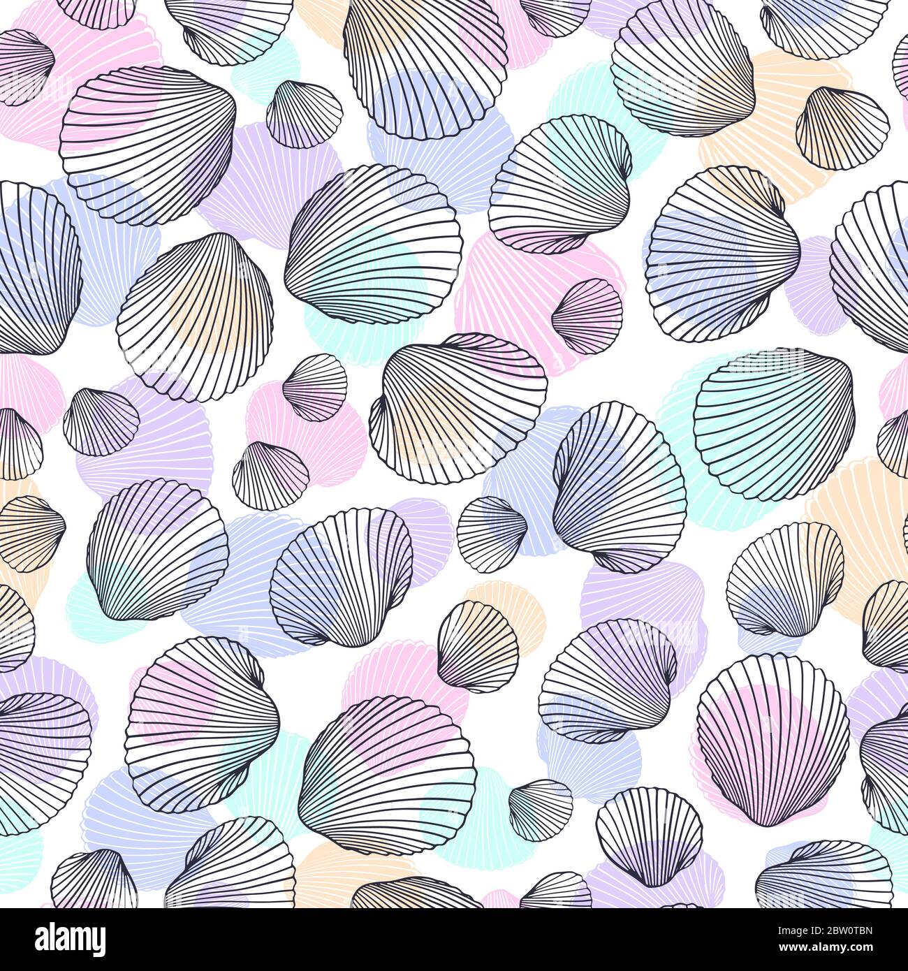 Seamless shell pattern. Vector Illustration of hand drawn seashells in ...