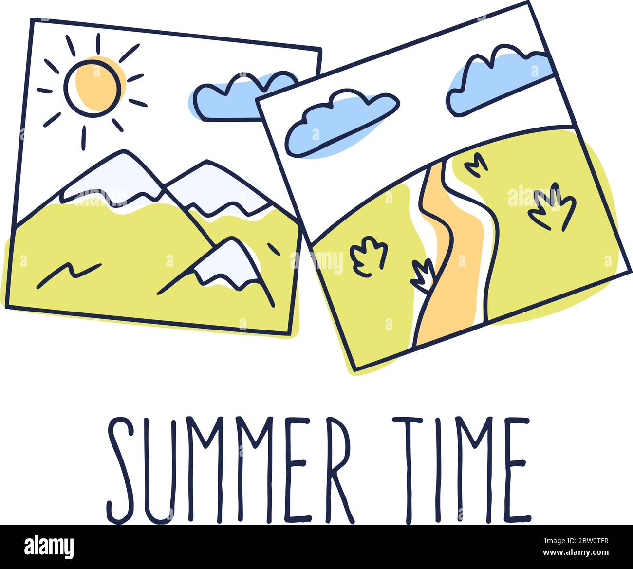 Hand drawn Vector illustration of a gallery picture and text summer ...