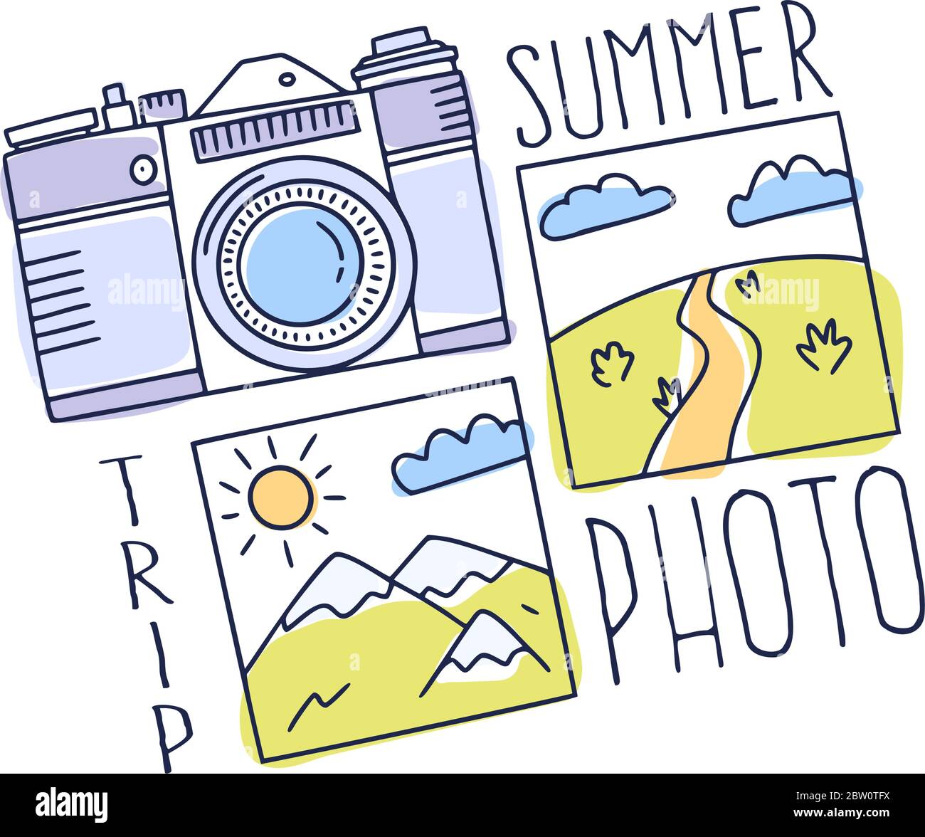 World travel concept. Doodle Photo Camera and famous landmarks photo ...