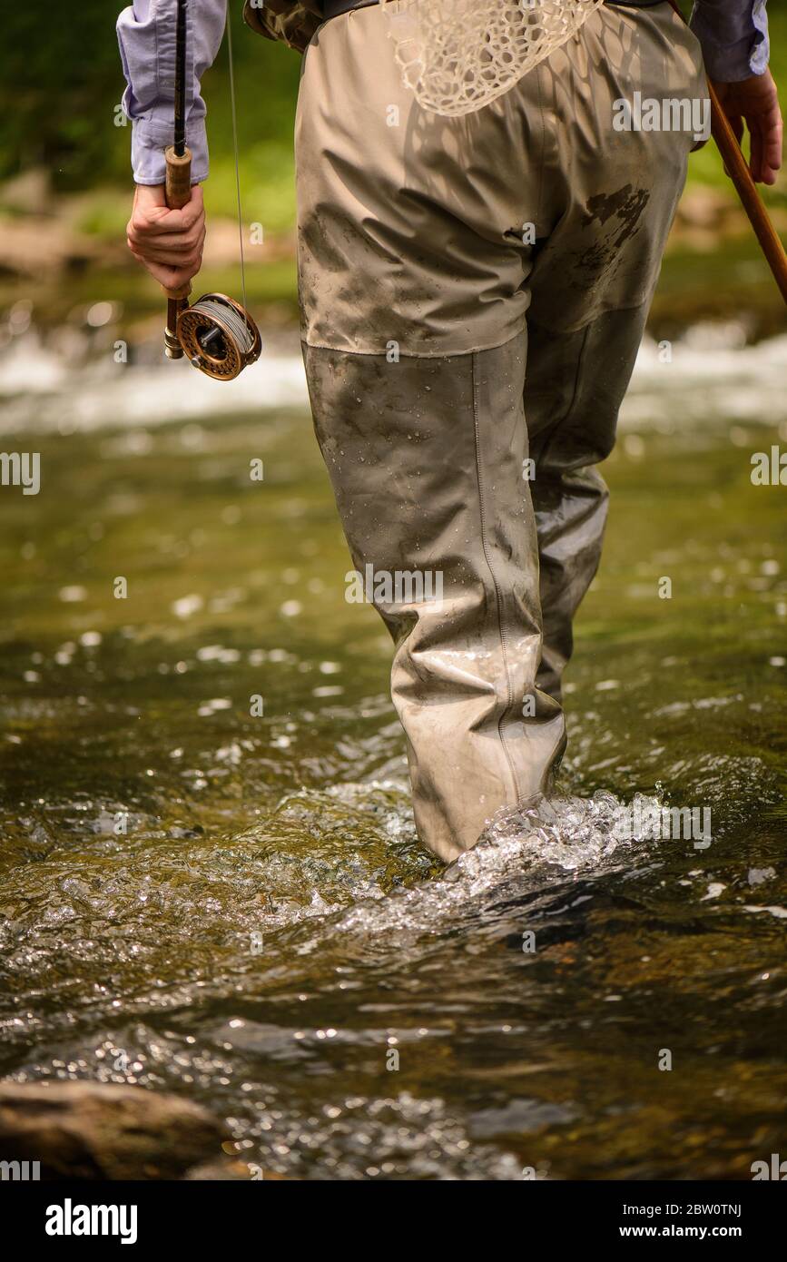 Angler walking through the river Stock Photo - Alamy