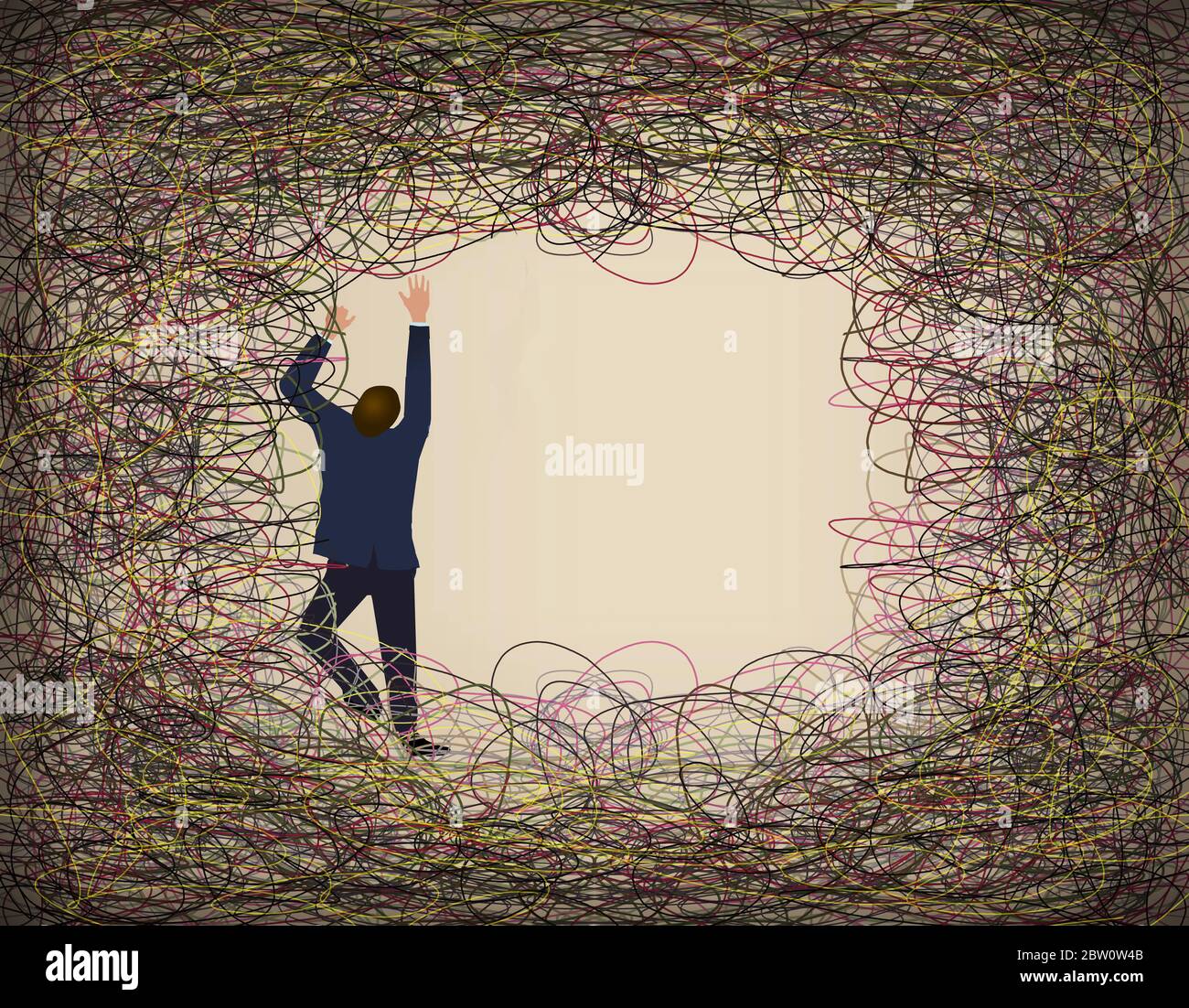 A man is seen in a tangle that represents problems in this illustration ...