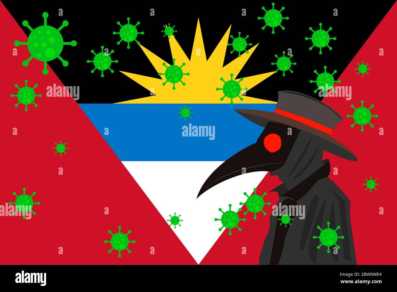 Black plague doctor surrounded by viruses with copy space with ANTIGUA ...