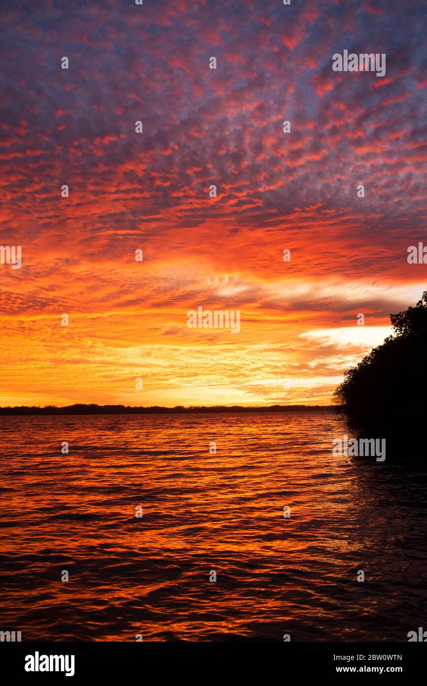 Sunset - golden hour on a lagoon Stock Photo - Alamy