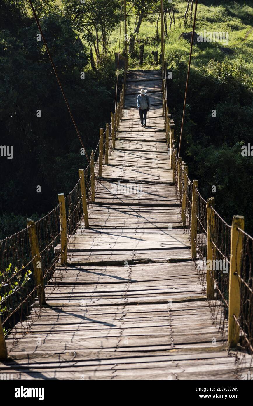 Man walking suspension bridge hi-res stock photography and images - Alamy