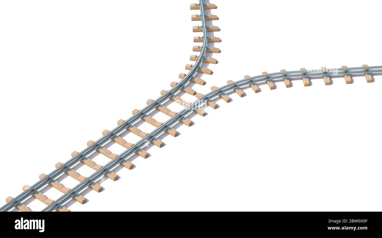 Split railway 3D render illustration isolated on white background Stock ...
