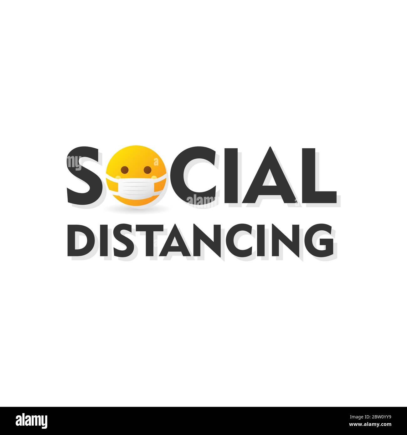 Social Distancing text icon logo with emoticon wearing medical mask ...