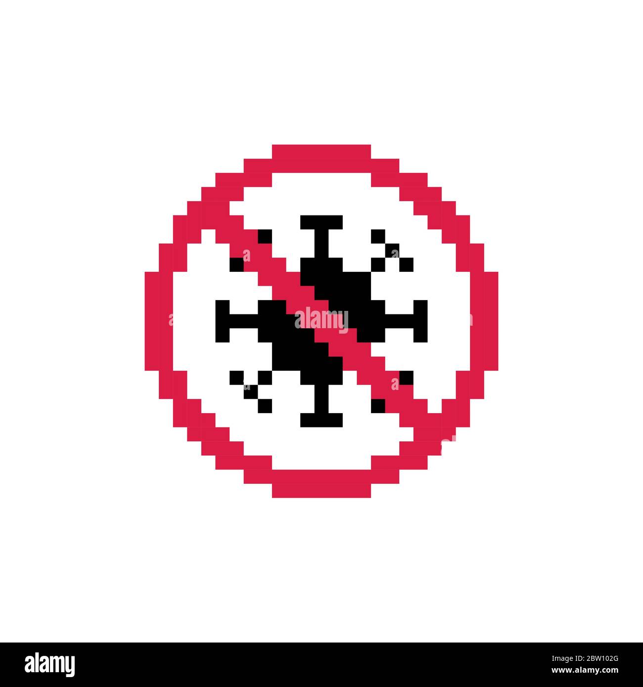 Pixel art 8-bit red sign caution COVID-19, stop coronavirus on white ...