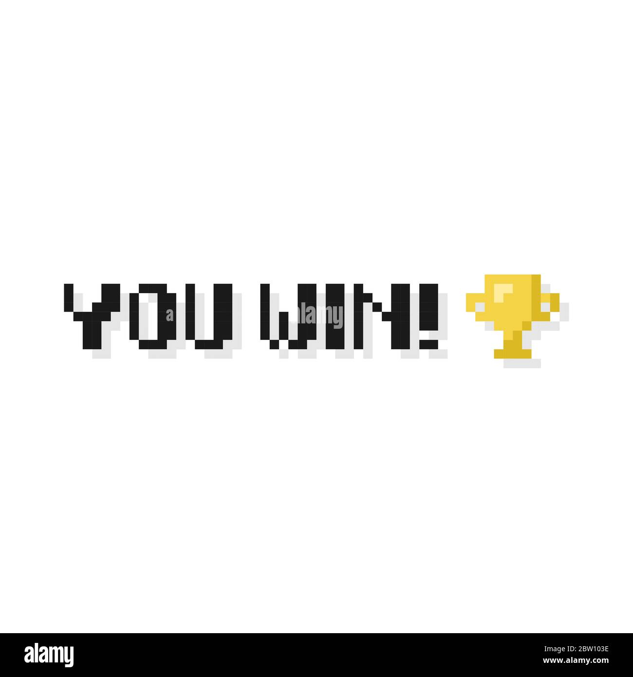 Pixel art 8-bit You Win text with winner golden cup on white background ... Pixel art 8-bit You Win text with winner golden cup on white background ...