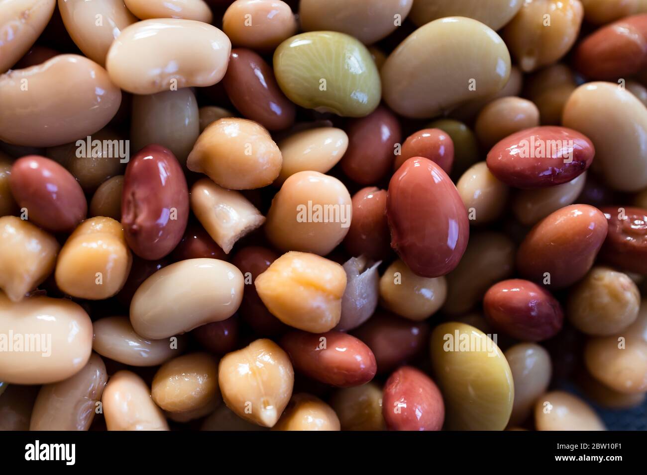 healthy plant-based food ingredients, close-up of mixed beans just ...