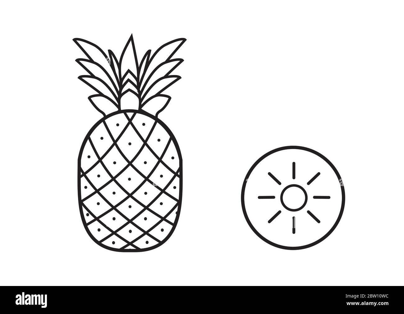 icon vector line art two pineapples with sliced Stock Vector Image ...