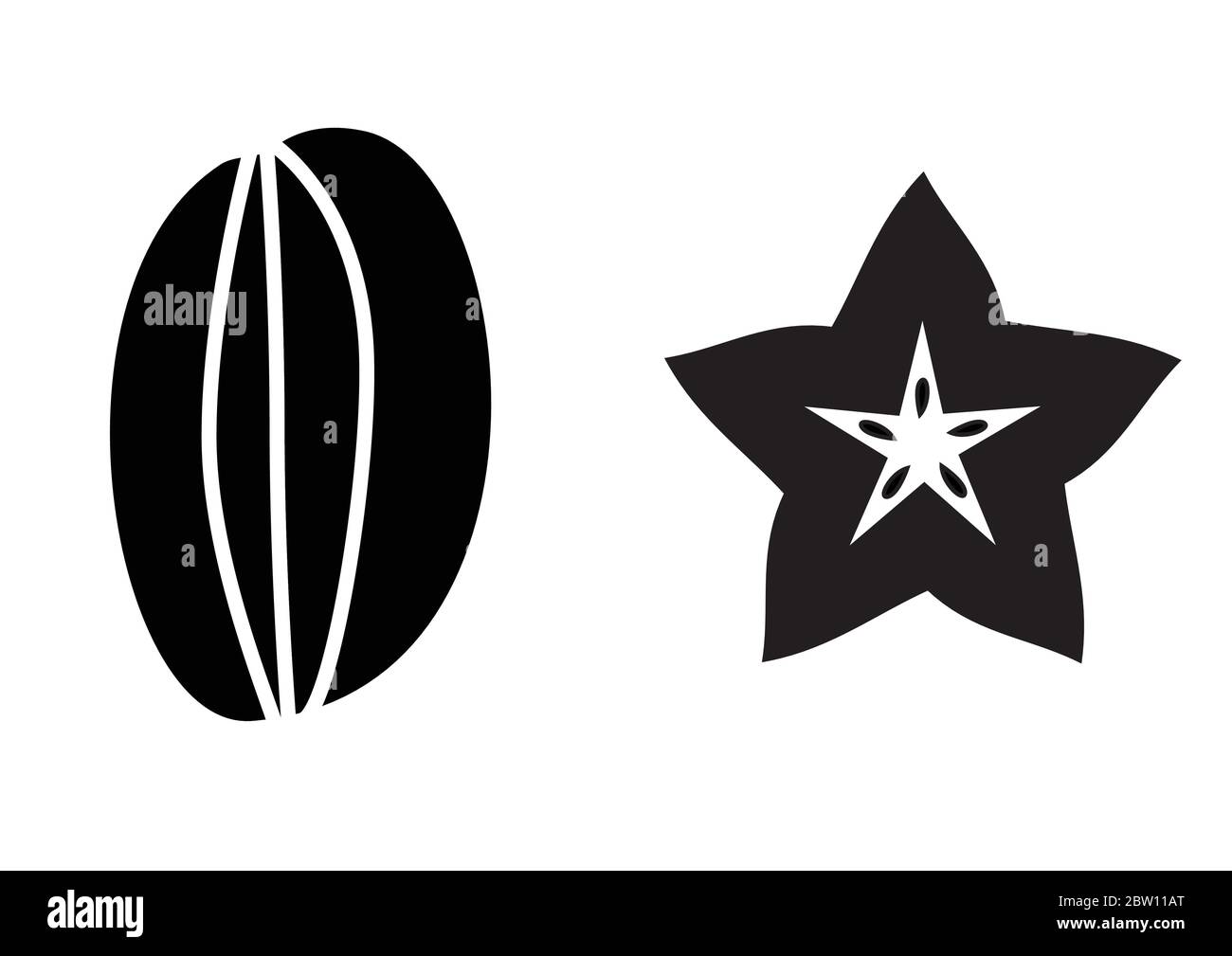 icon vector silhouette two starfruit with slice Stock Vector Image ...