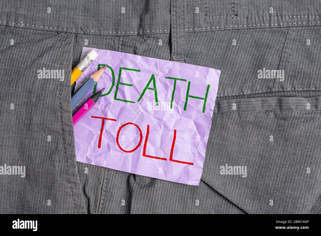 Conceptual hand writing showing Death Toll. Concept meaning the number ...