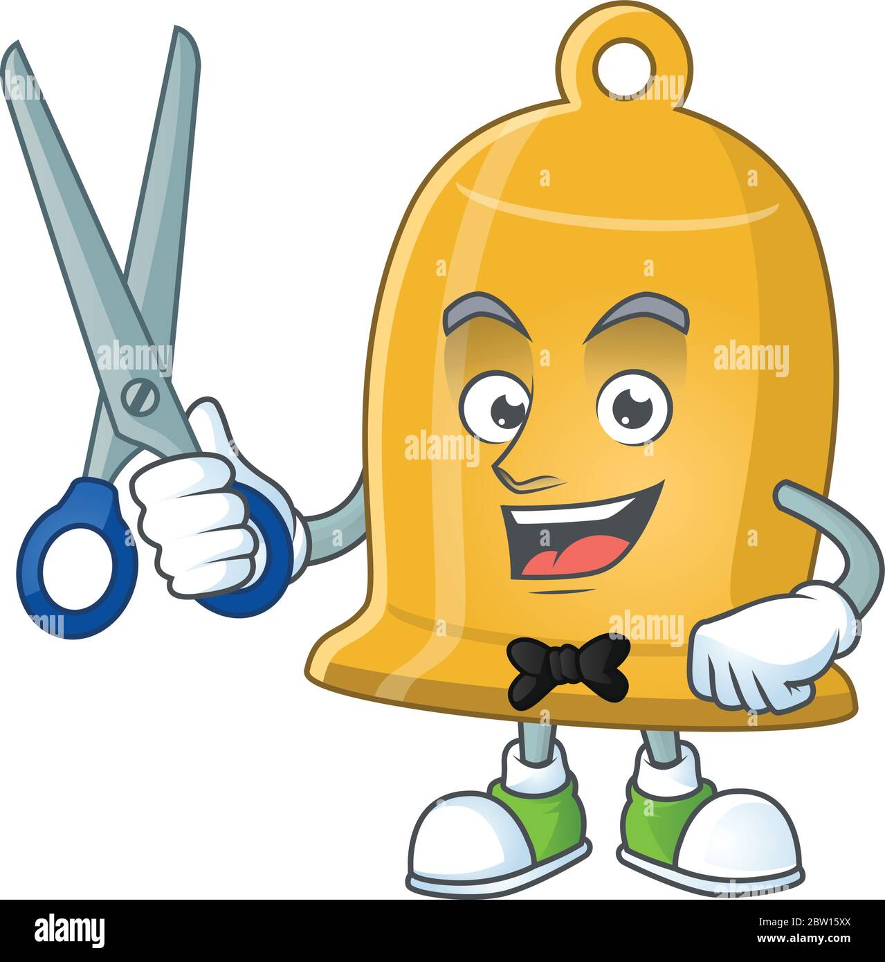 A picture of bell Barber cartoon character working with scissor Stock ...