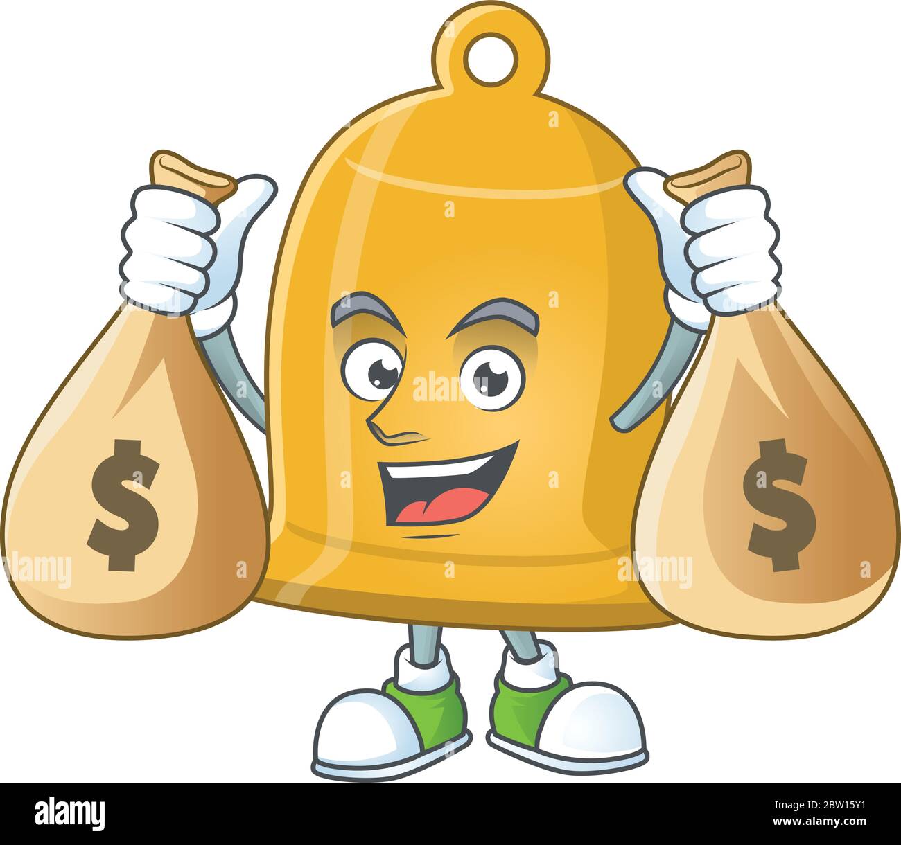 A humble rich bell caricature character design with money bags Stock ...