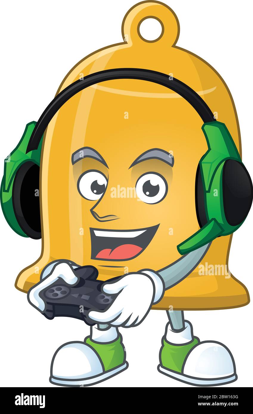 A cartoon design of bell clever gamer play wearing headphone Stock ...