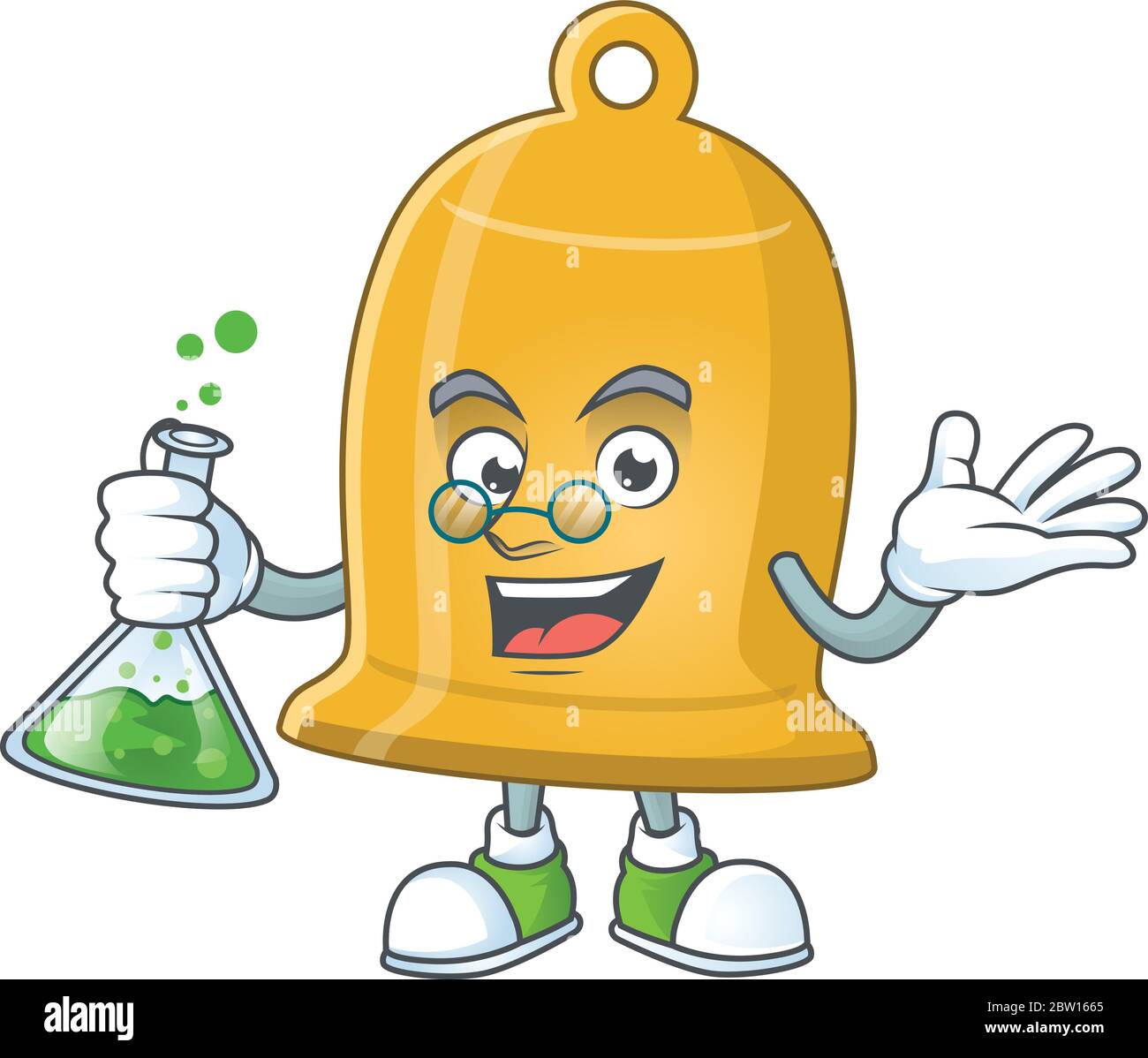 Bell smart Professor Cartoon character holding glass tube on the lab ...