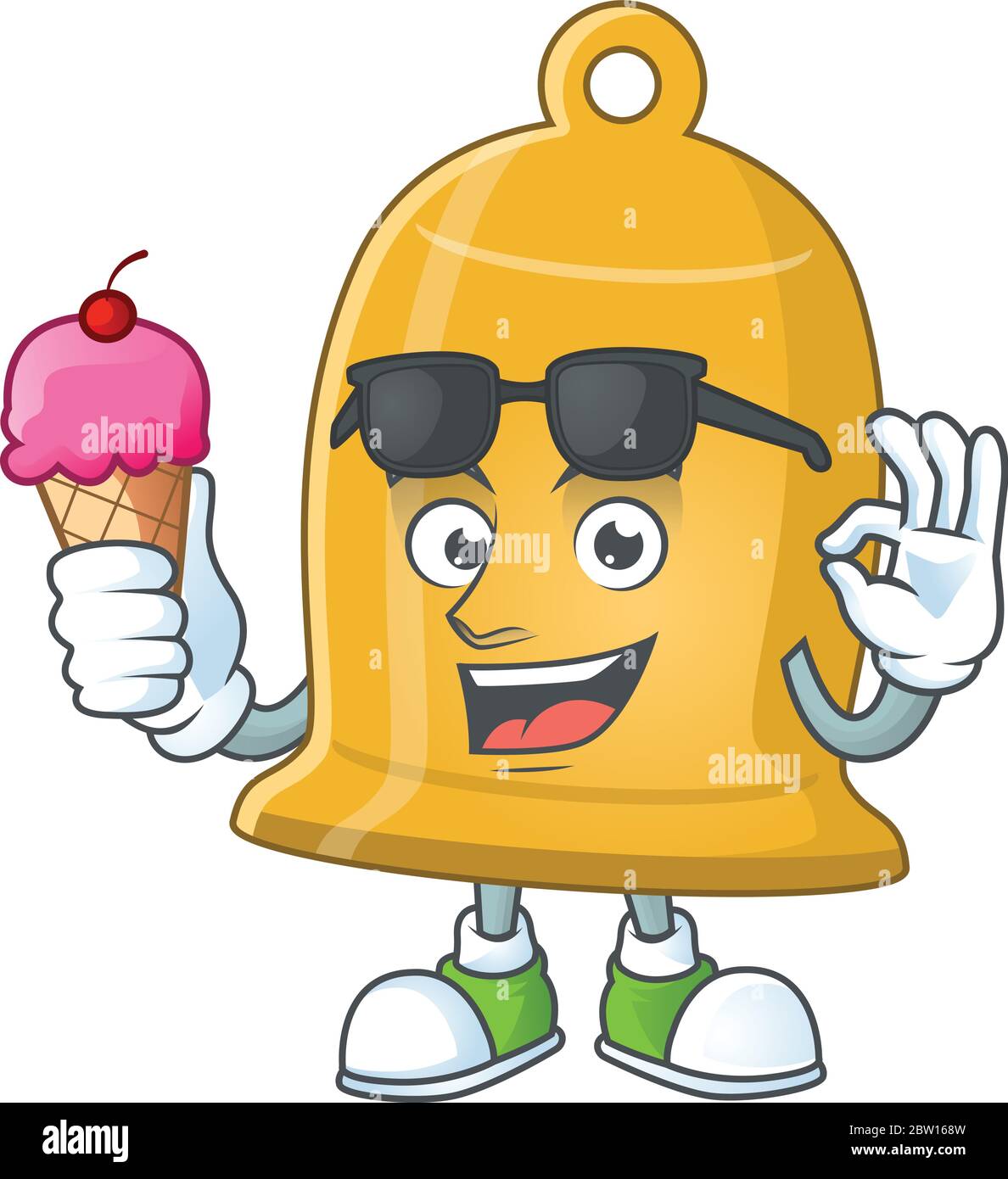Happy face of bell cartoon mascot having an ice cream Stock Vector ...
