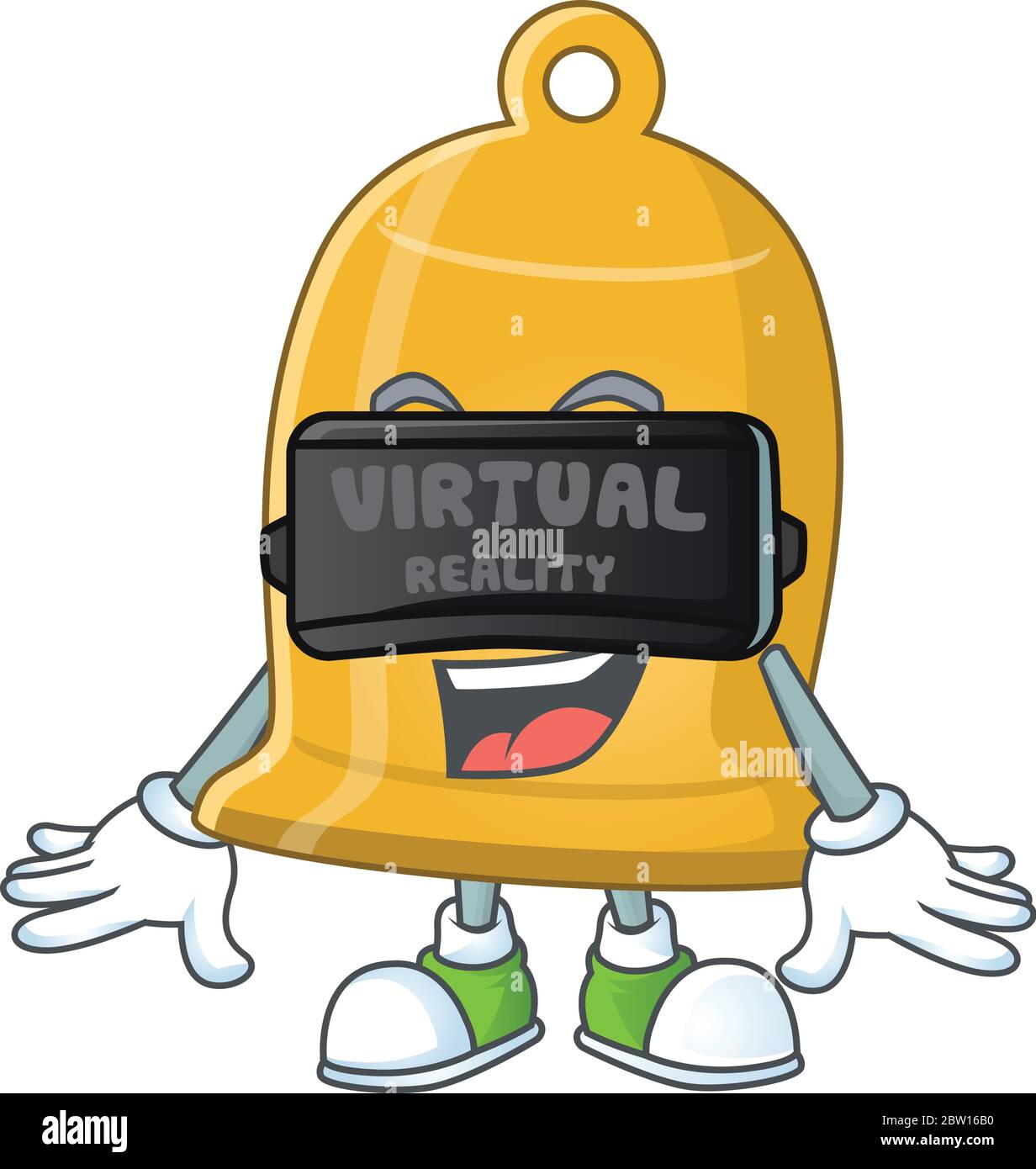 Caricature picture of bell playing a game using Virtual reality headset ...