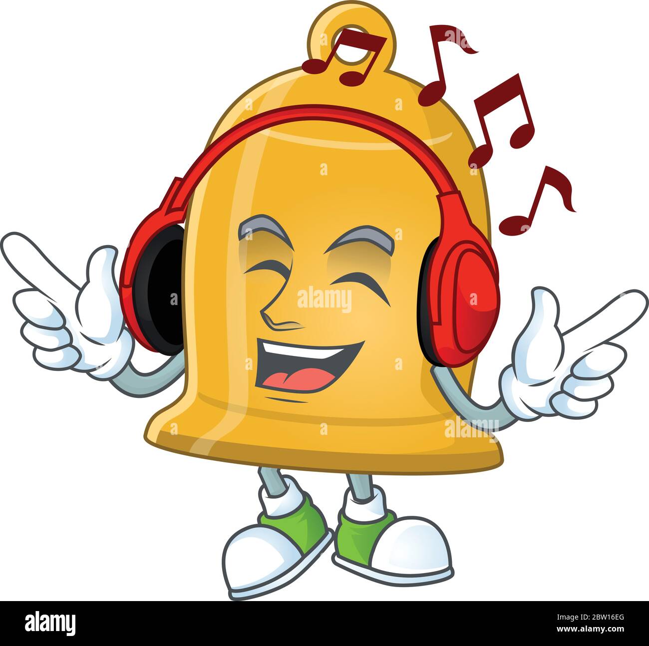 Cartoon drawing design of bell listening to the music with headset ...