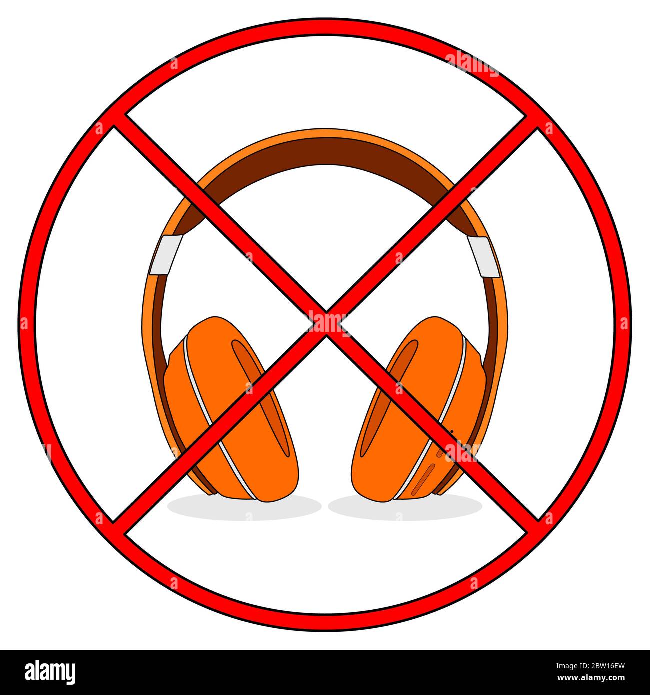 Ban sign. Flat style of headphones speaker device gadget isolated on a ...