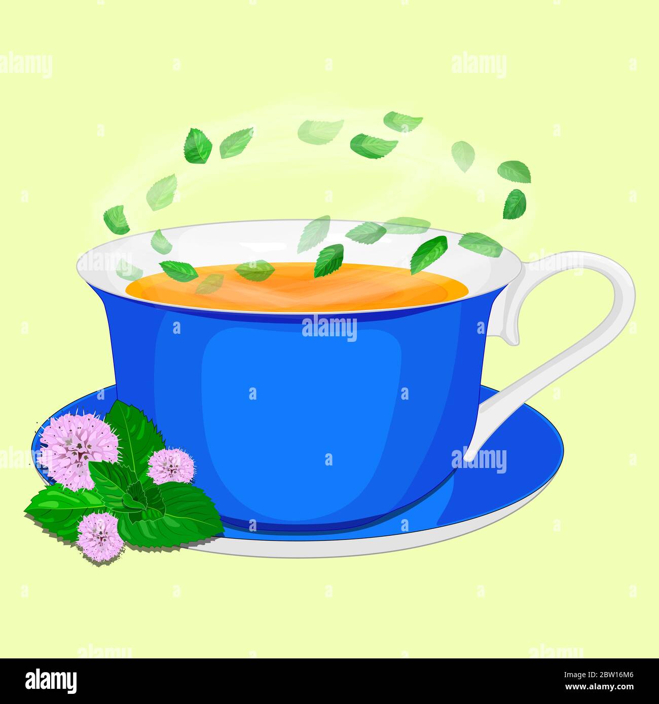 A Cup of tea with mint leaves. Mint tea. Yellow, isolated. Vector Stock ...