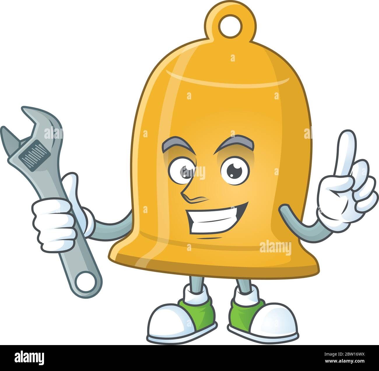A smart mechanic bell cartoon mascot design fix a broken machine Stock ...