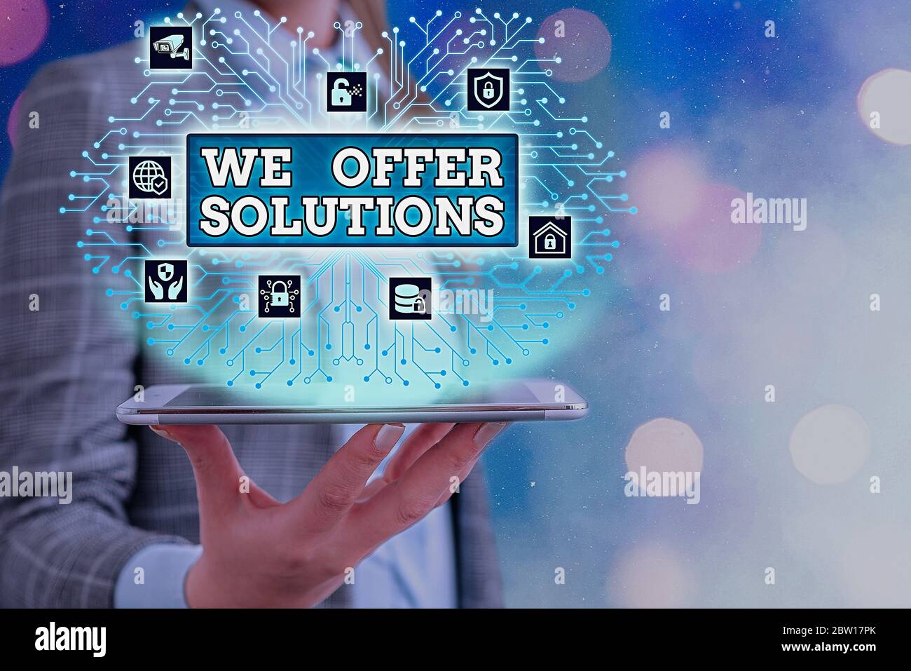 Conceptual hand writing showing We Offer Solutions. Concept meaning way ...