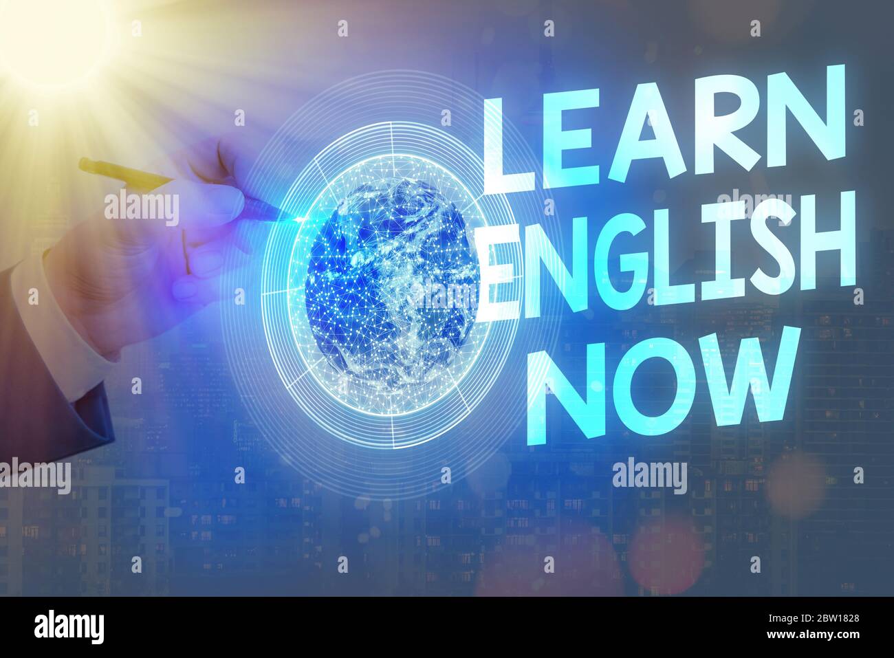 Text sign showing Learn English Now. Business photo text gain or ...