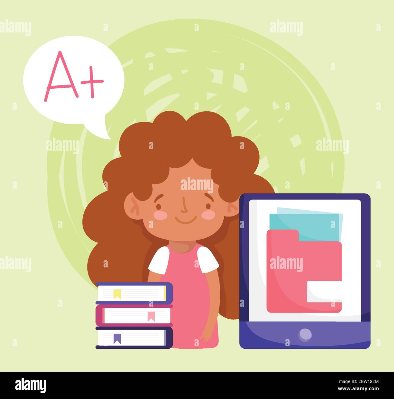 online education cute student girl smartphone books homework vector ...