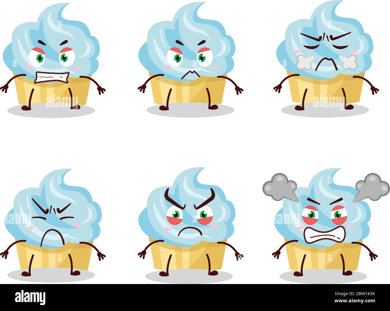 Vanilla cake cartoon character with various angry expressions Stock ...