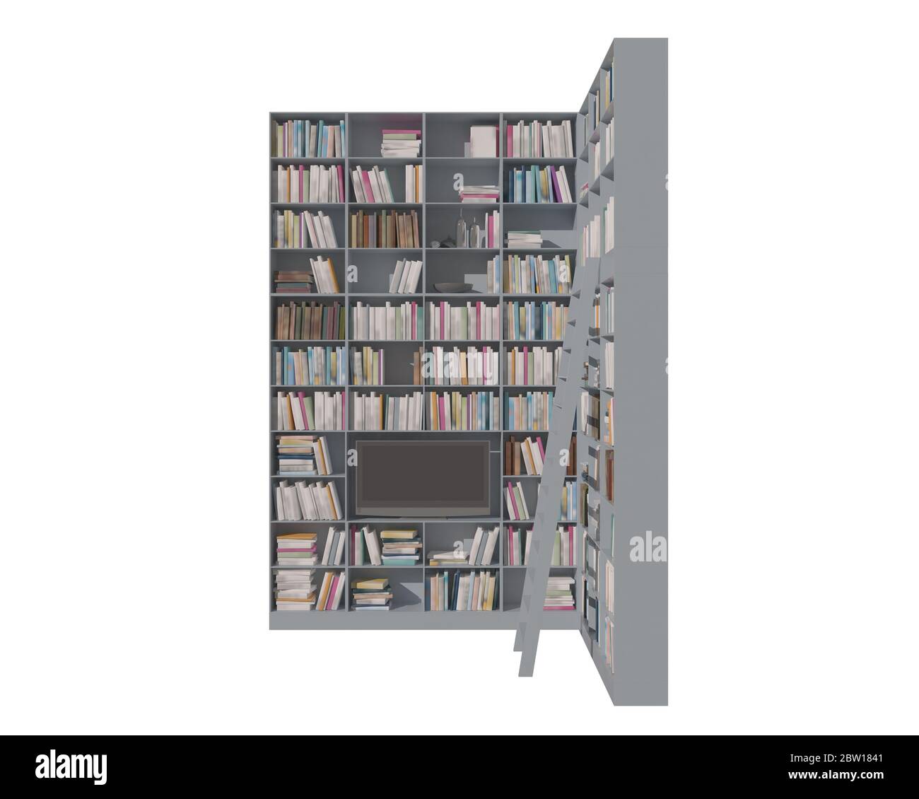 3D illustration bookcase bookshelves isolated on white Stock Photo - Alamy