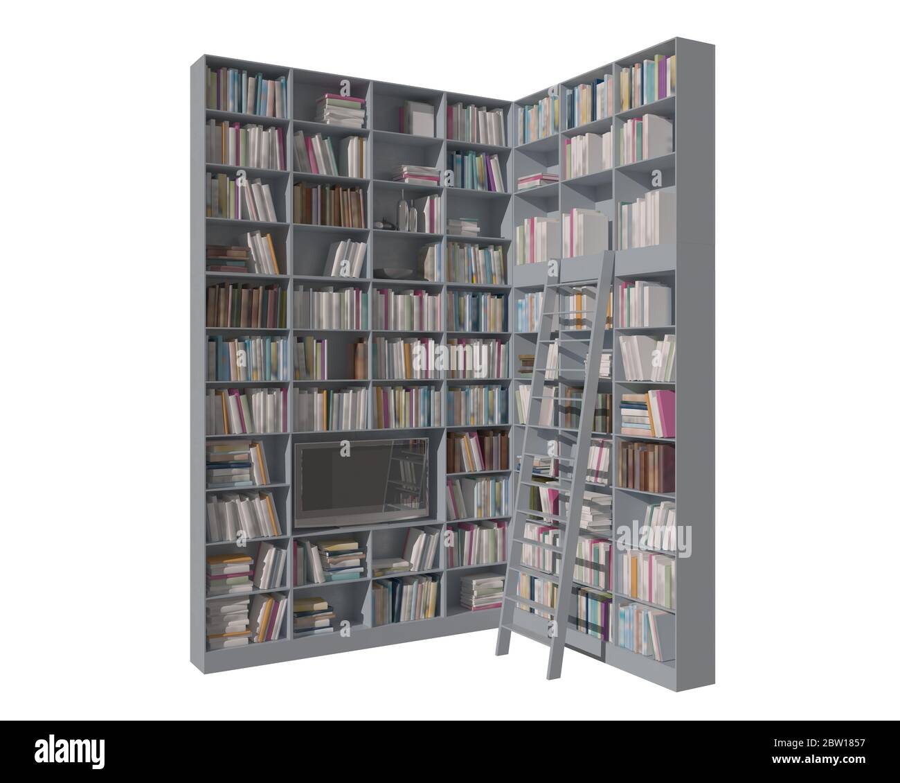 3D illustration bookcase bookshelves isolated on white Stock Photo - Alamy