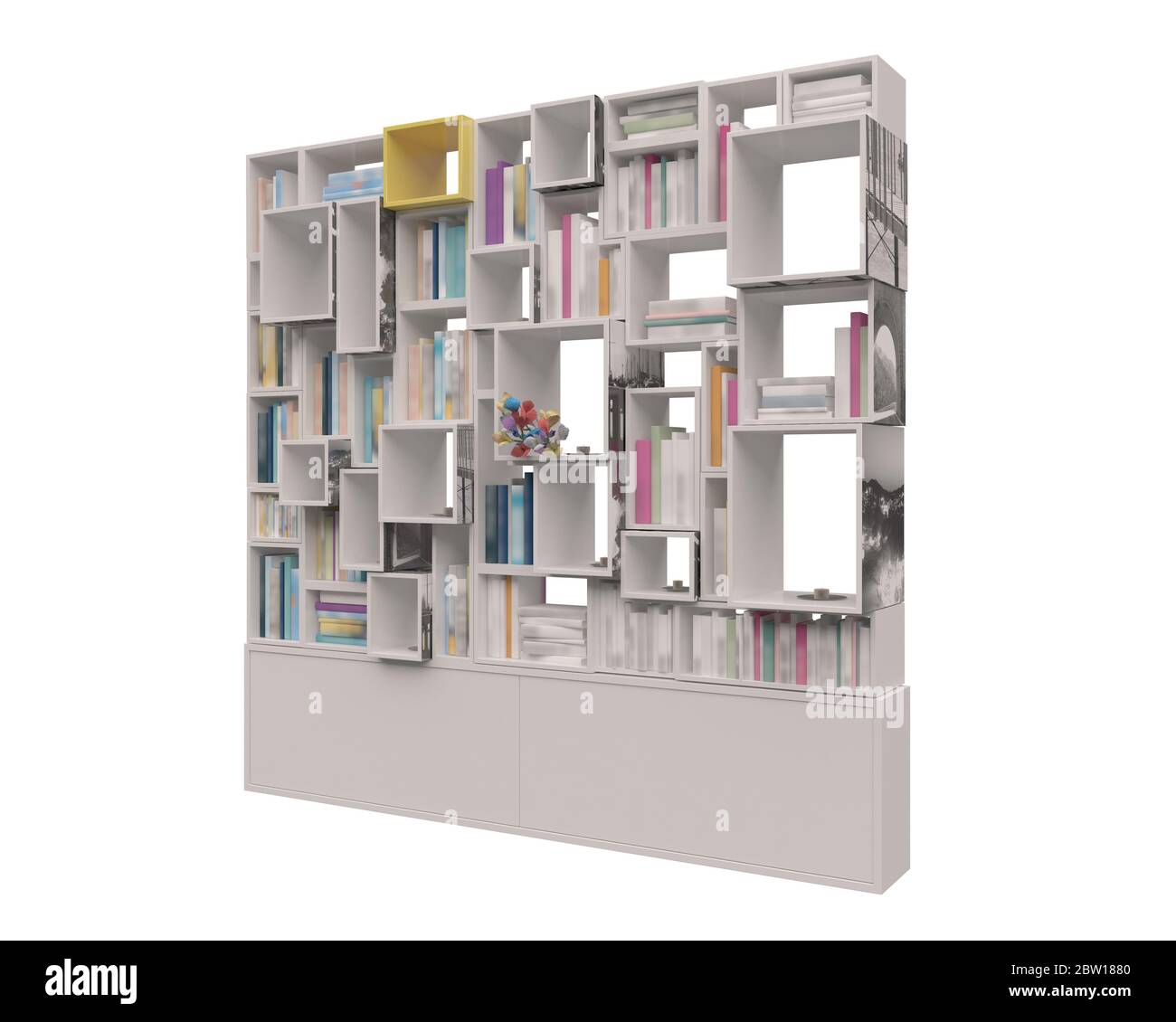 3D illustration bookcase bookshelves isolated on white Stock Photo - Alamy