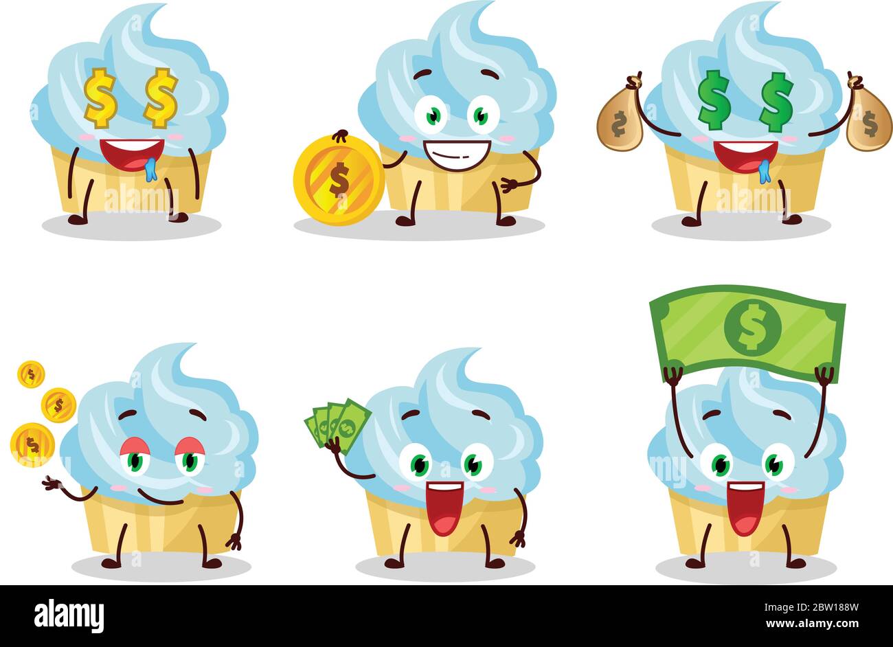 Vanilla cake cartoon character with cute emoticon bring money Stock ...