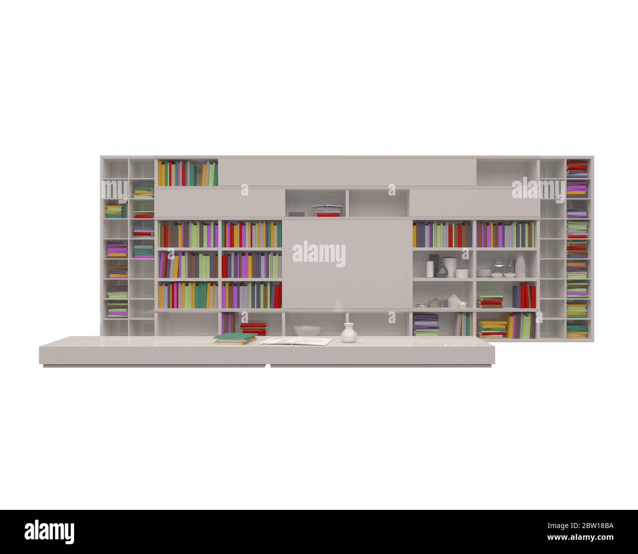 3D illustration bookcase bookshelves isolated on white Stock Photo - Alamy