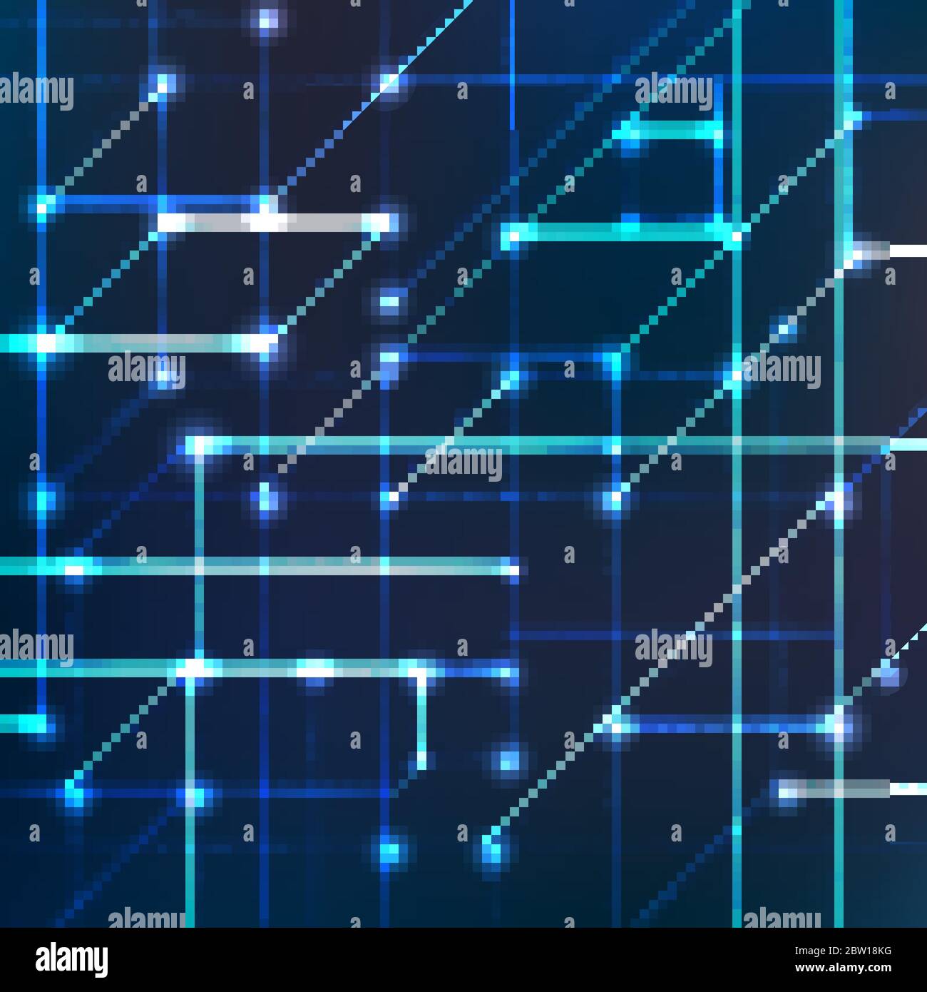 Vector background of bright neon lines with intersection nodes. Data ...