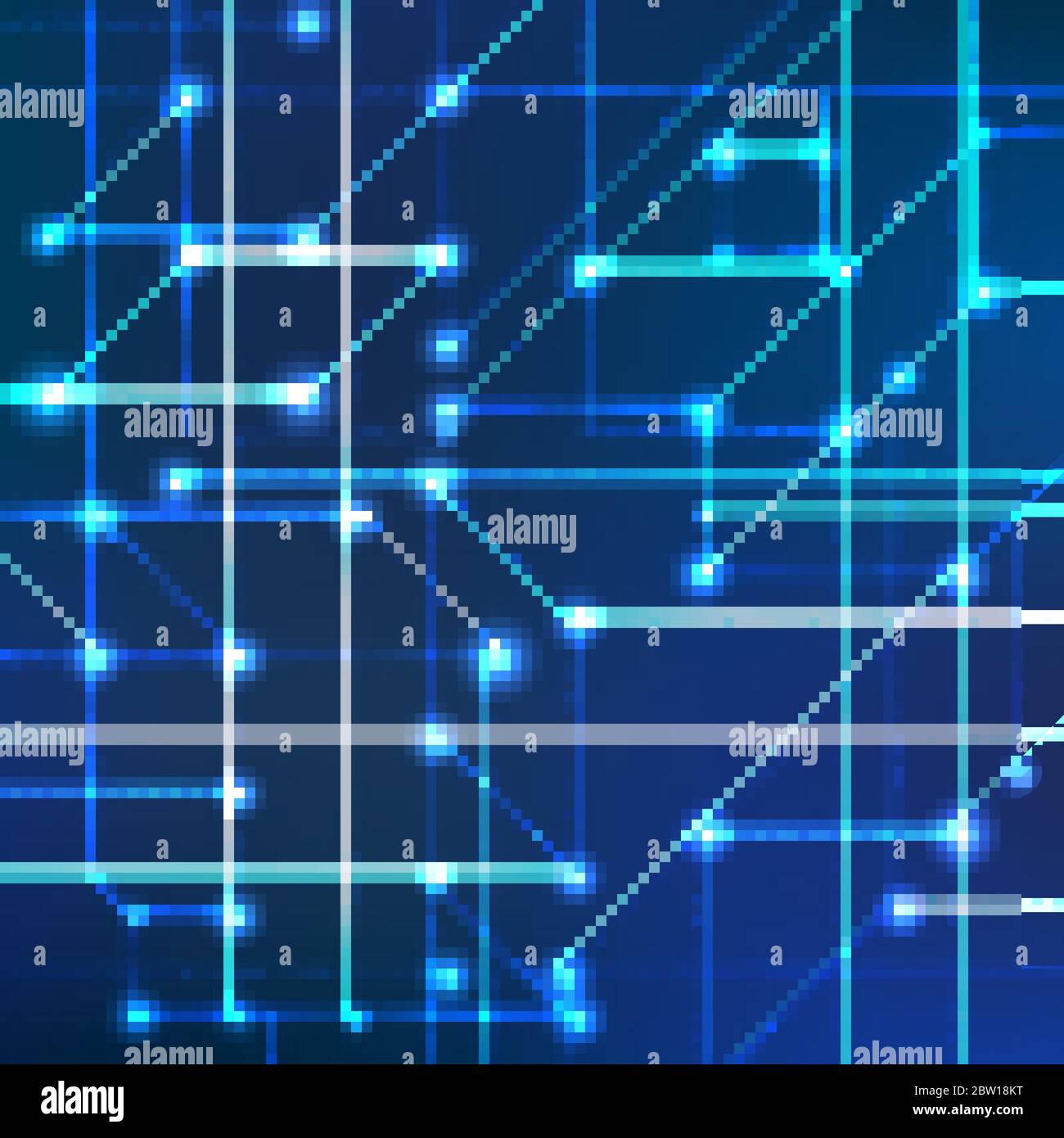Vector background of bright neon lines with intersection nodes. Data ...