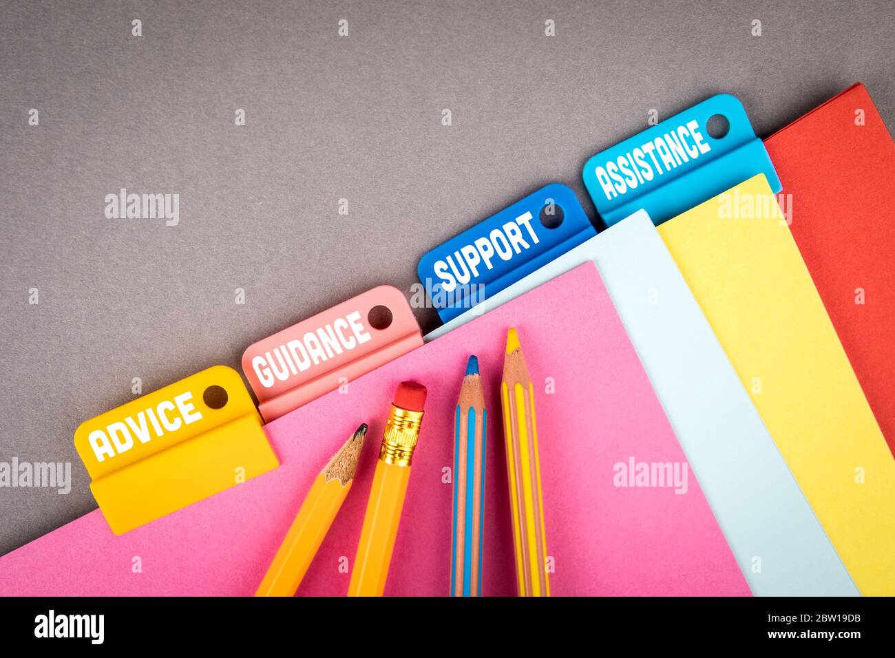 ADVICE, GUIDANCE, SUPPORT and ASSISTANCE concept. Folder Register of ...