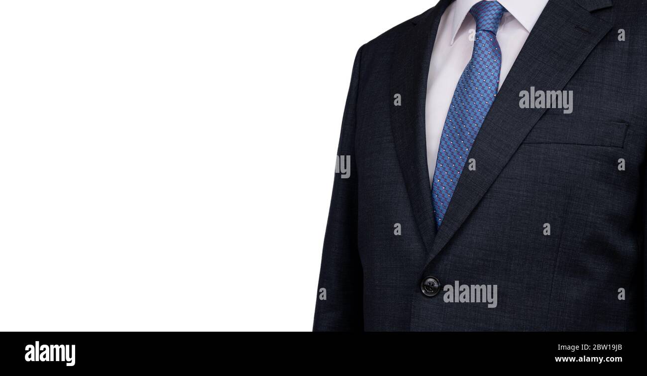 The upper body of a man businessman in a suit on a white background ...