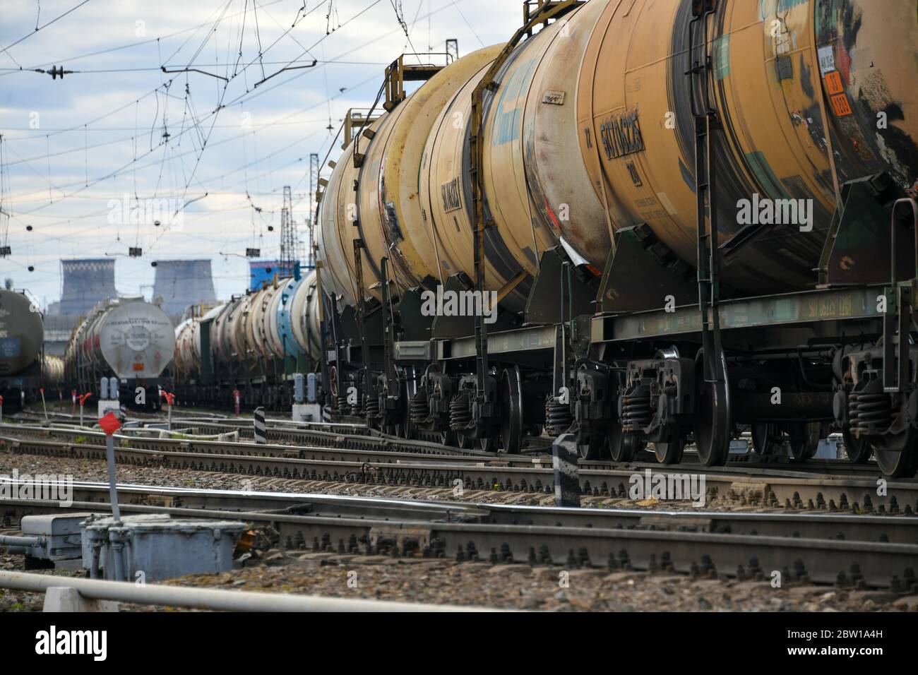 Moscow, Russia. 2nd May, 2020. Railway tank cars with oil in Moscow ...