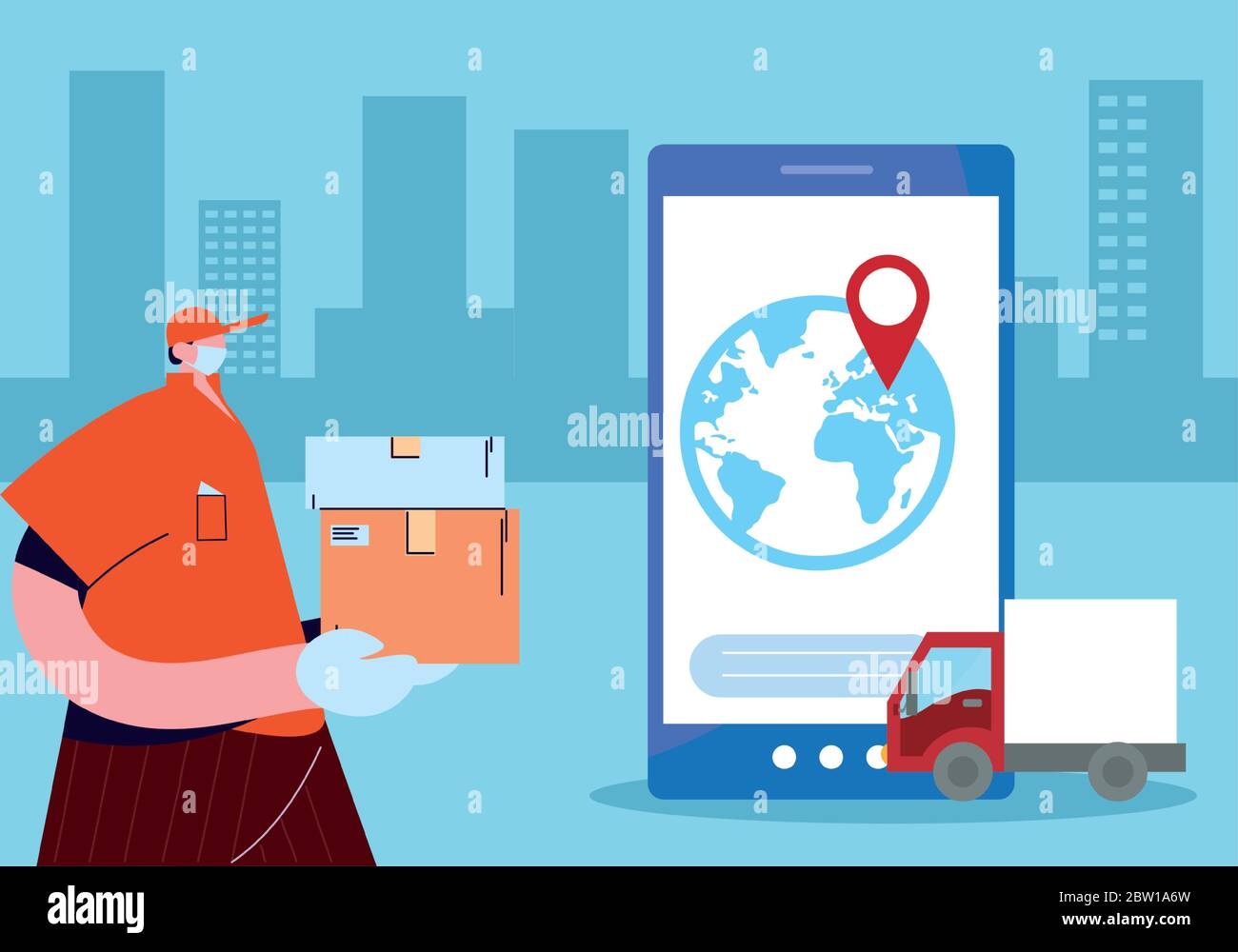 courier delivery service with smart phone, tracking of packages vector ...