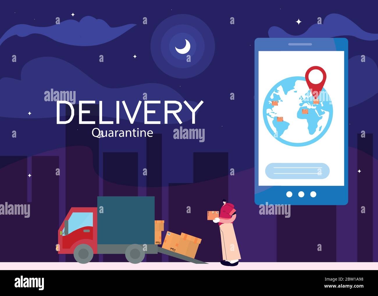 courier delivery service with smart phone, tracking of packages vector ...