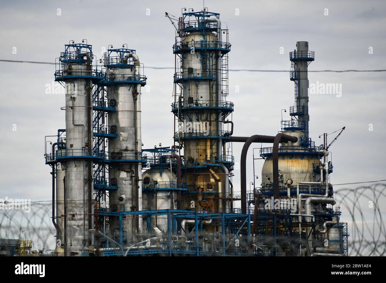 Moscow, Russia. 2nd May, 2020. Pipes of the Moscow Oil Refinery in the ...