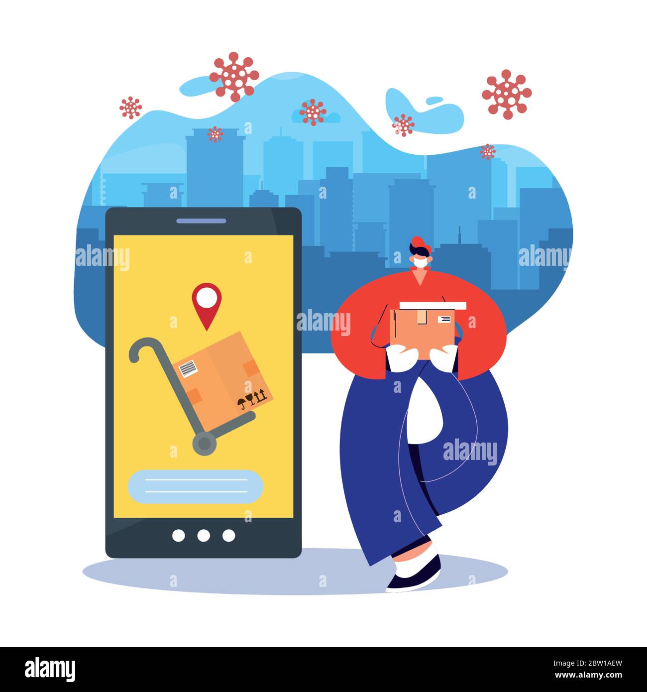 courier delivery service with smart phone, tracking of packages vector ...