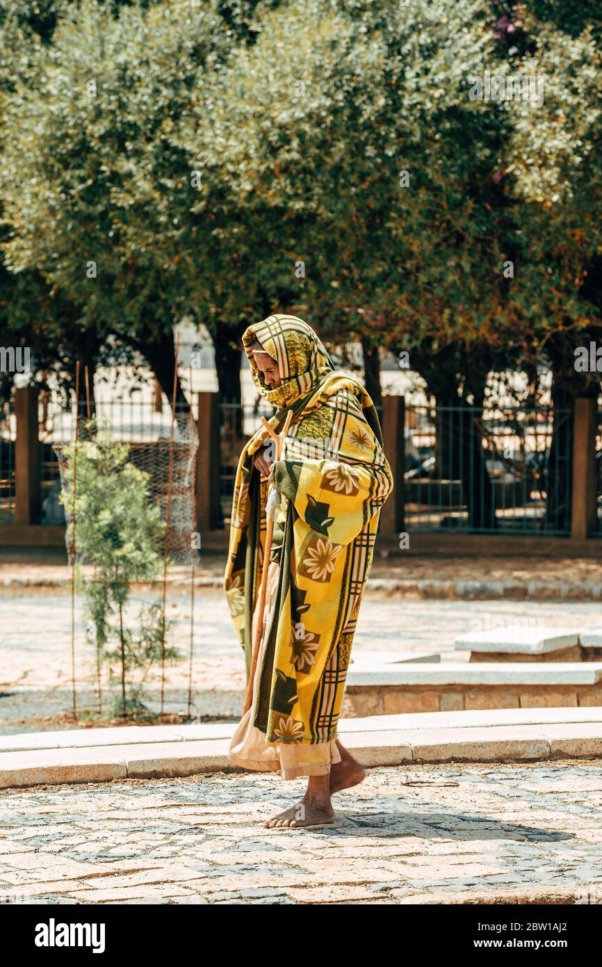 AXUM, ETHIOPIA, APRIL 27th.2019: Orthodox pilgrim walk in front of ...