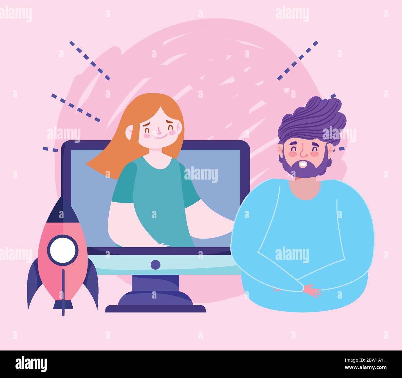 online education teacher and student computer lesson creativity vector ...