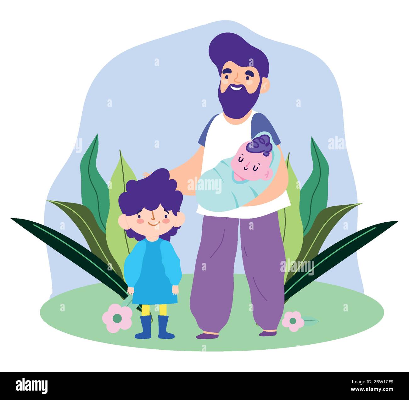 father with son and baby boy in the park cartoon, family day vector ...