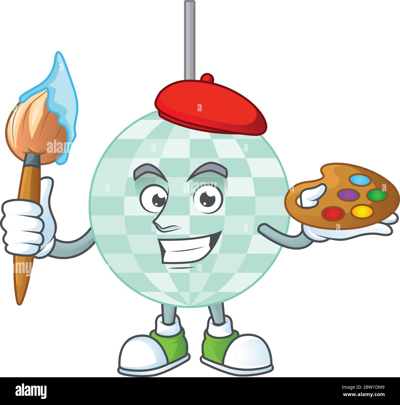 creative Artist of disco ball cartoon character painting using a brush ...
